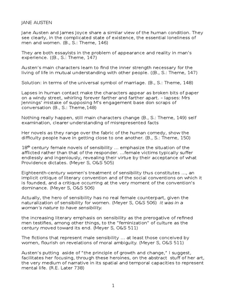 Jane Austen, Notes On | PDF | Pride And Prejudice | Jane Austen