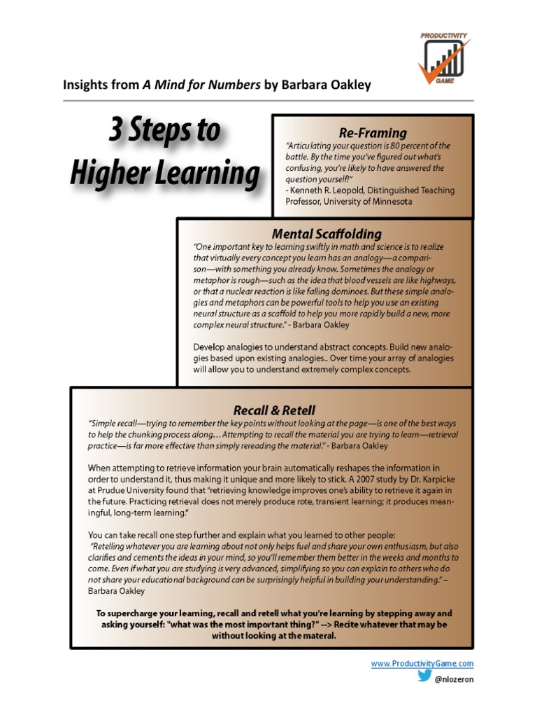 Insights From A Mind For Numbers by Barbara Oakley: @nlozeron | PDF