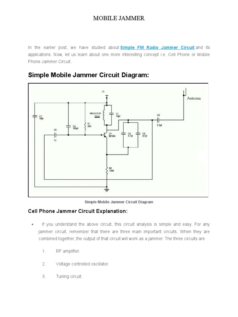 Simple Mobile Jammer Circuit Diagram | PDF | Amplifier | Capacitor
