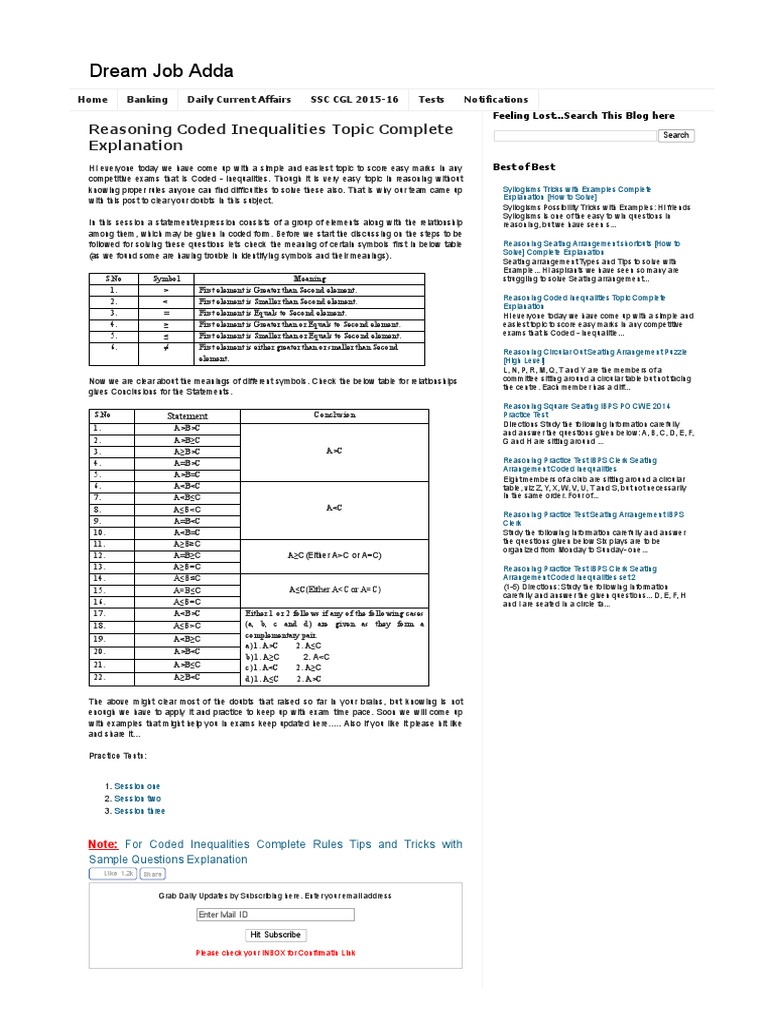 Coded Inequalities Explained for Exams | PDF | Test (Assessment)
