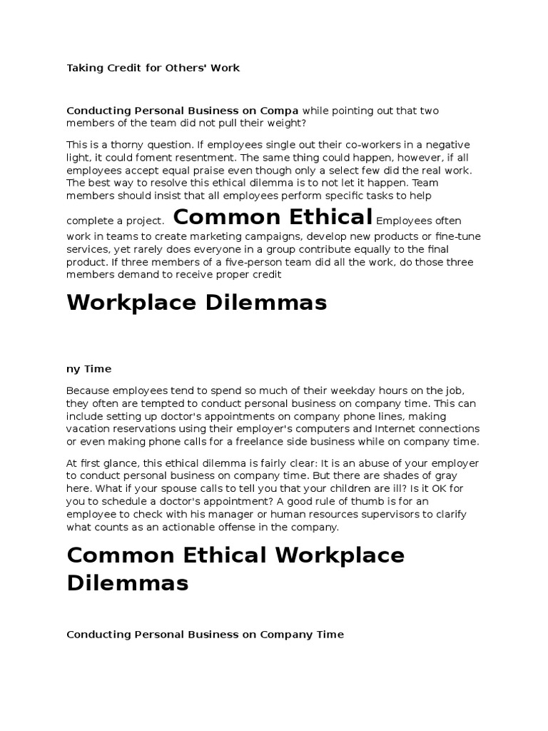 Common Ethical Workplace Dilemmas | PDF