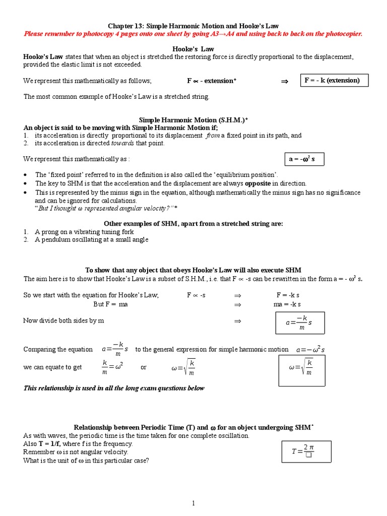 Hookes Law and SHM | PDF | Pendulum | Force