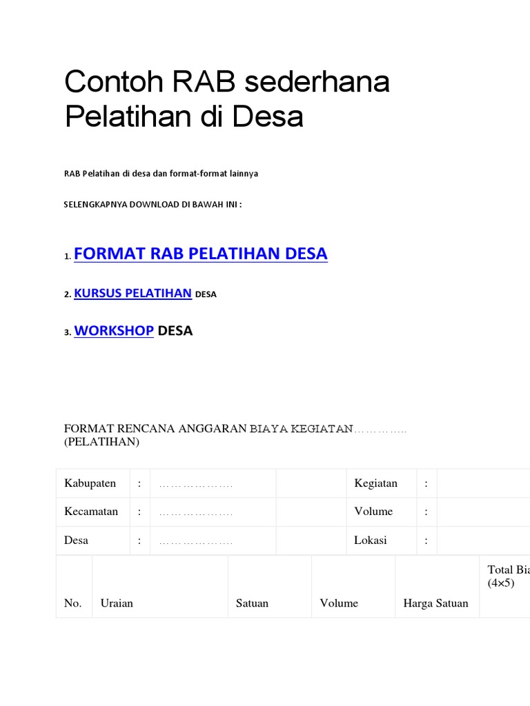 Contoh RAB Sederhana Pelatihan Di | PDF