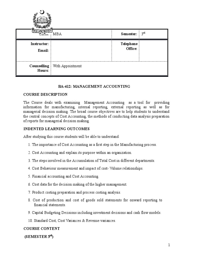 Management Accounting (MBA) | PDF | Management Accounting | Cost Accounting