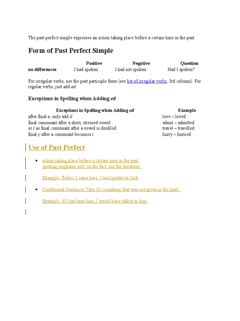Past Perfect Simple: Forms and Uses | PDF | Foreign Language Studies ...