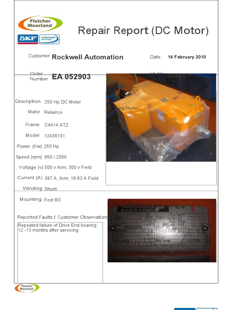 Repair Report (DC Motor) : Rockwell Automation | PDF | Bearing ...
