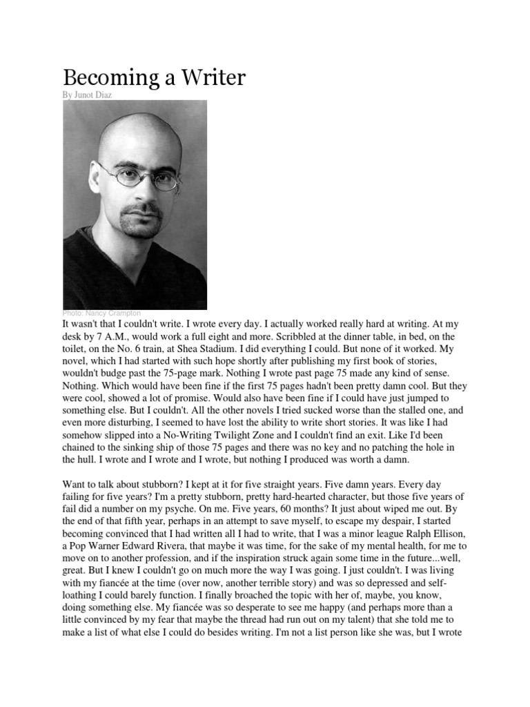 Becoming A Writer Junot Diaz | PDF