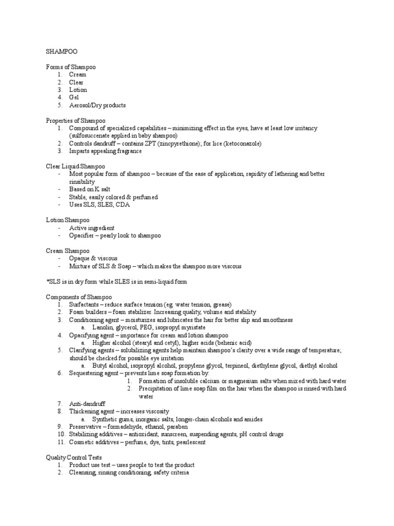 Shampoo Types and Ingredients Overview | PDF | Cooking, Food & Wine ...