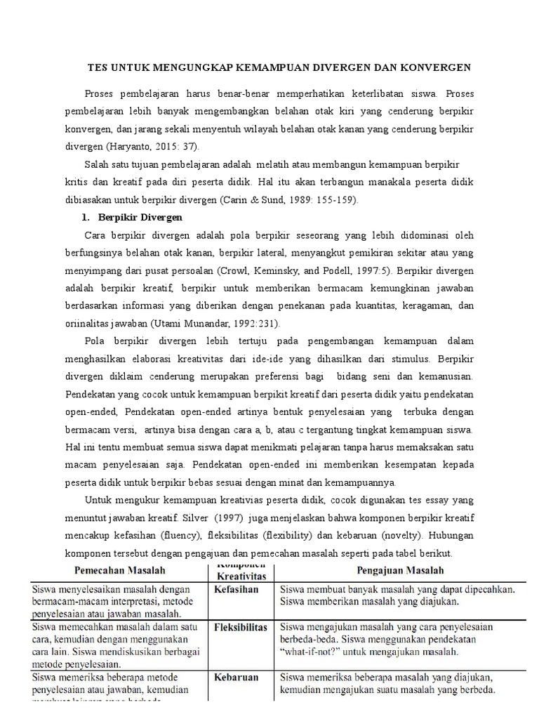 Tes Untuk Mengungkap Kemampuan Divergen Dan Konvergen | PDF