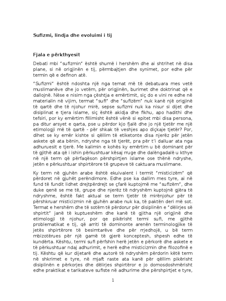 Sufizmi, Lindja Dhe Evoluimi I Tij | PDF