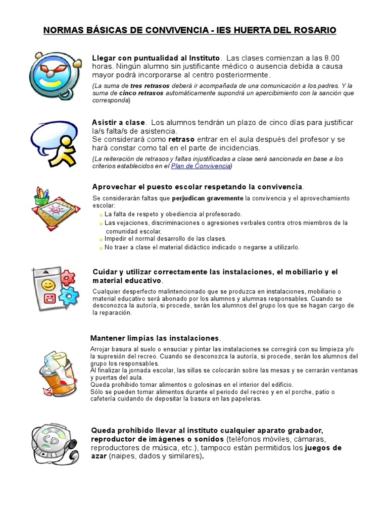 Normas Basicas de Convivencia Ies Huerta Del Rosario Def | PDF | Violencia