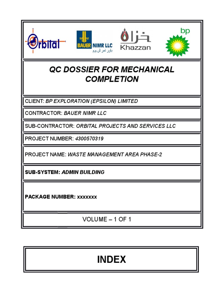 QC Dossier For Mechanical Completion: Index | PDF | Engineering ...