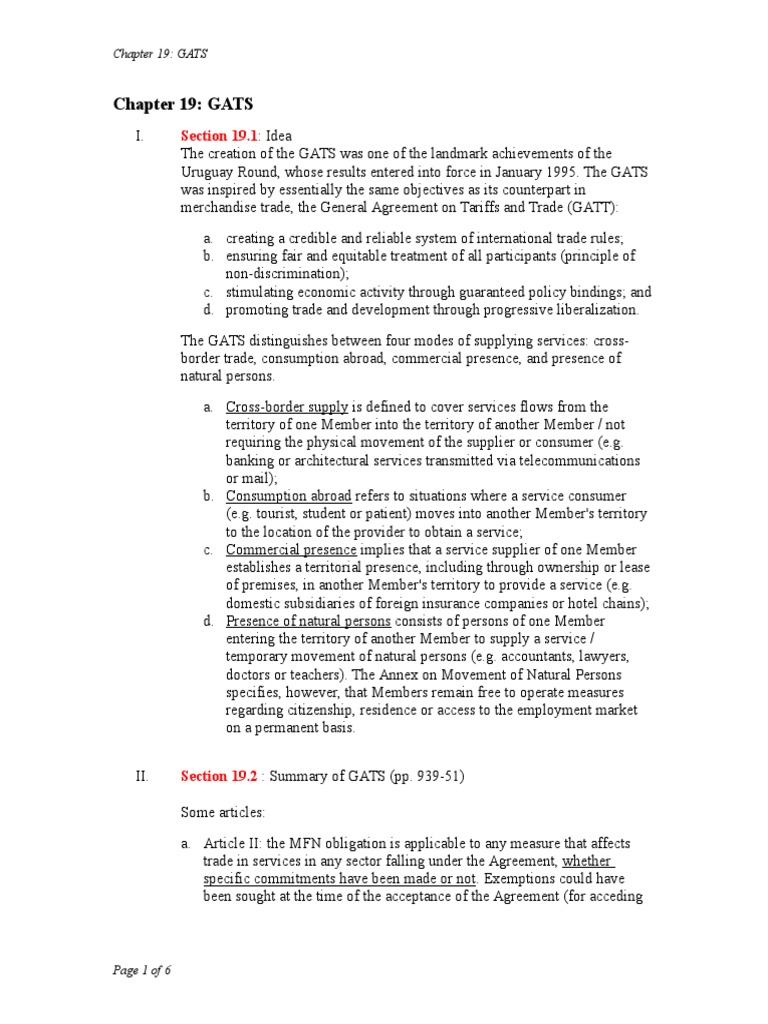 Summary Doctrine WTO GATS | PDF | General Agreement On Trade In ...