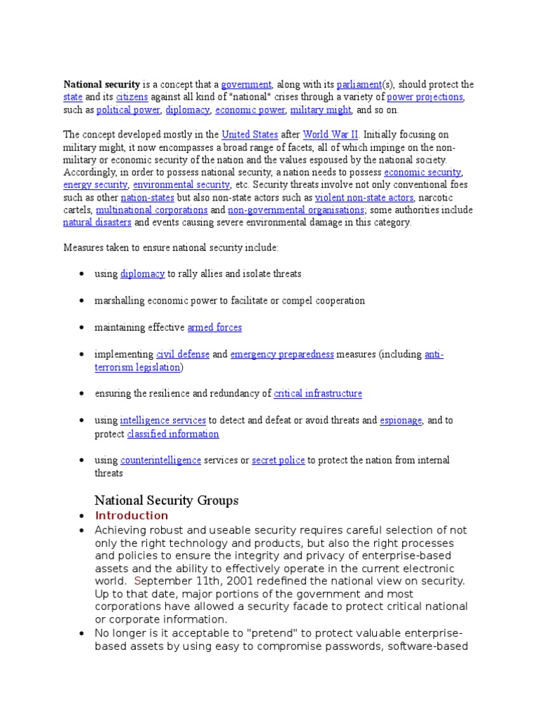 National Security Is A Concept That A Government | PDF | National ...