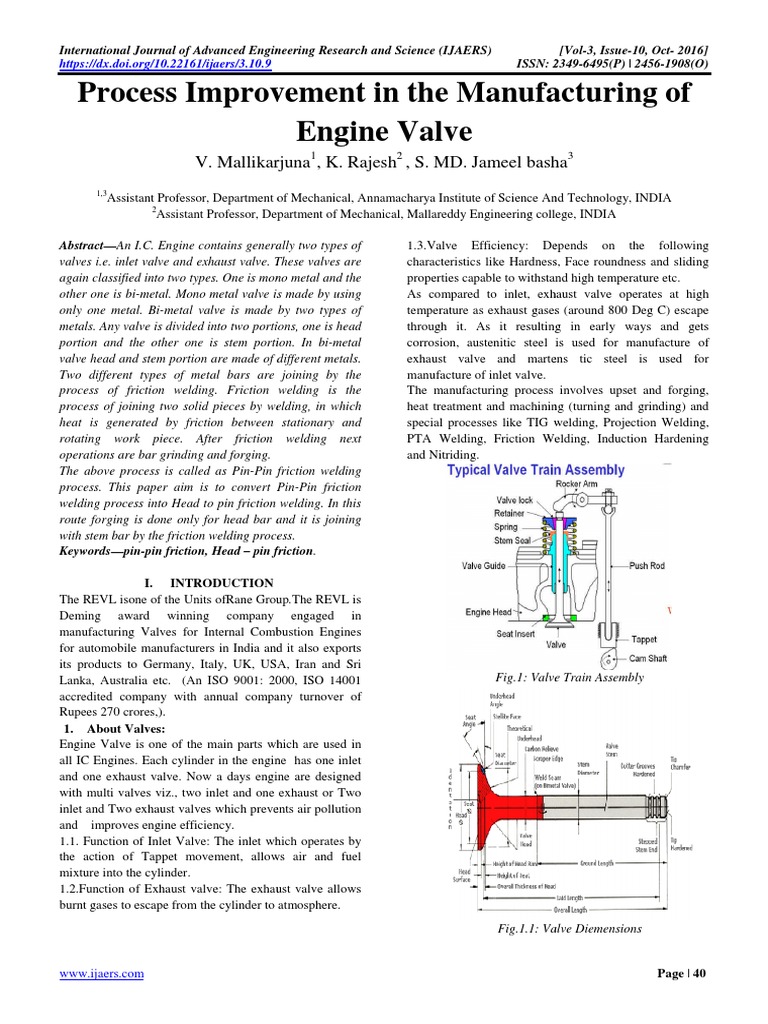 9 Process Improvement in The Manufacturing of Engine Valve | PDF | Heat ...
