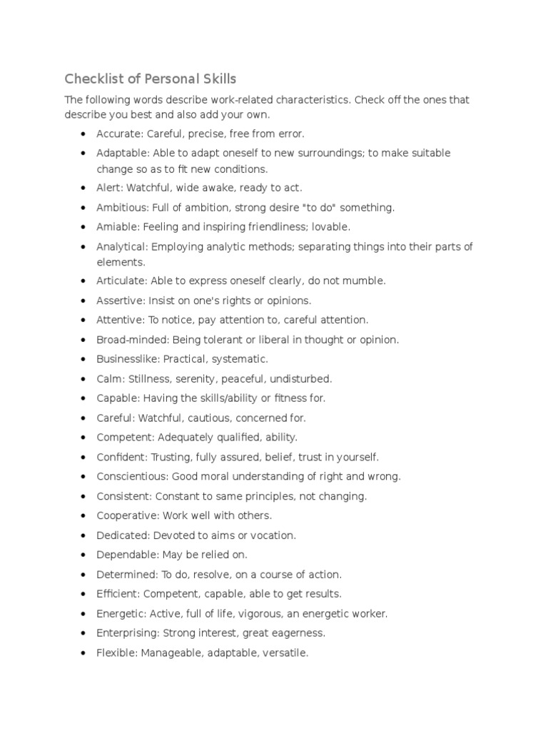 Checklist of Personal Skills | PDF | Psychological Concepts | Epistemology