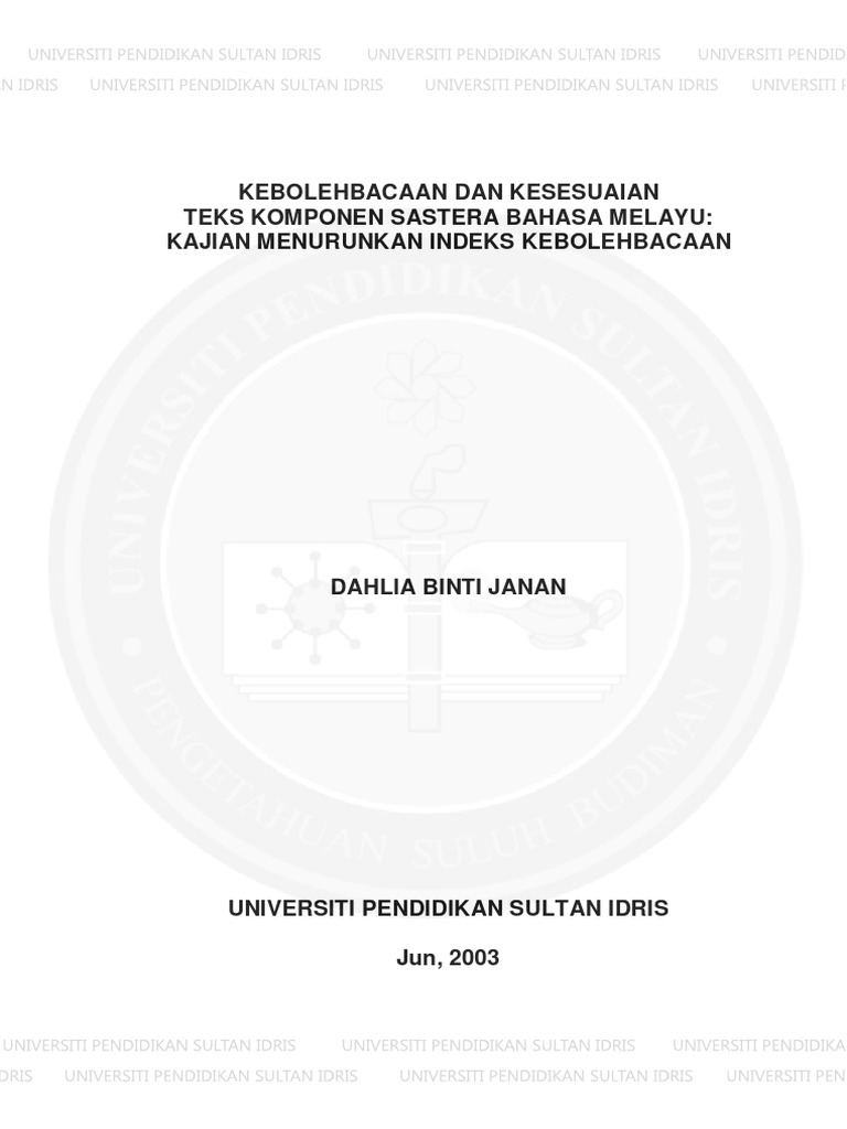 Kebolehbacaan Dan Kesesuaian Teks Komponen Sastera Bahasa Melayu ...