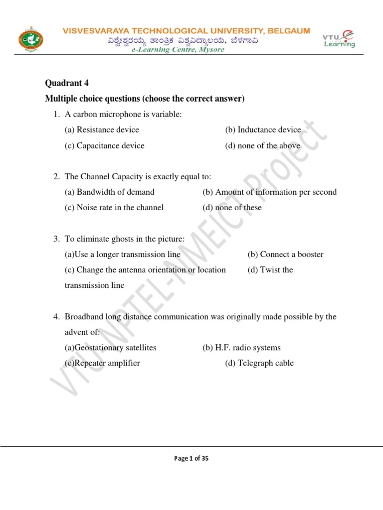 Multiple Choice Questions Pdf Frequency Modulation Modulation