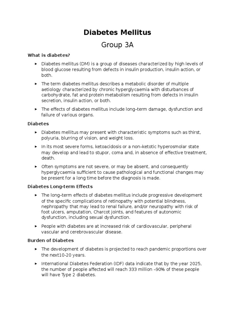 Diabetes Mellitus: Group 3A | PDF | Diabetes Mellitus | Diabetes ...