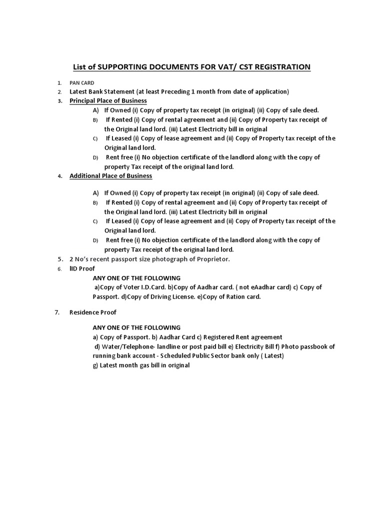 Check List For VAT Registration | PDF | Receipt | Lease