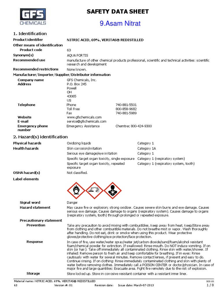 9.asam Nitrat: Safety Data Sheet | PDF | Dangerous Goods | Toxicity