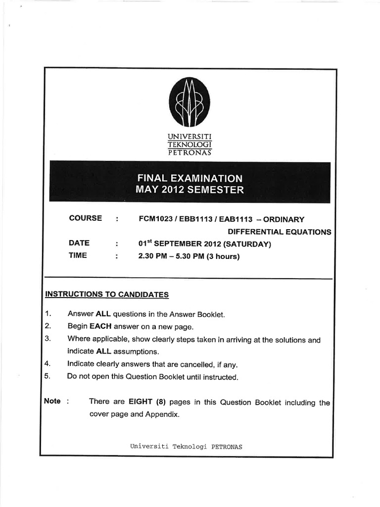 UTP Ordinary Differential Equations Exam | PDF | Trigonometric ...