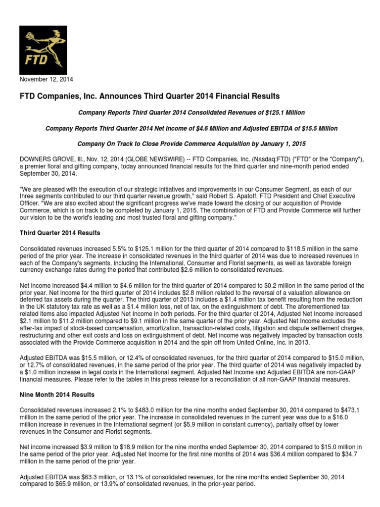 FTD Companies, Inc. Announces Third Quarter 2014 Financial Results ...