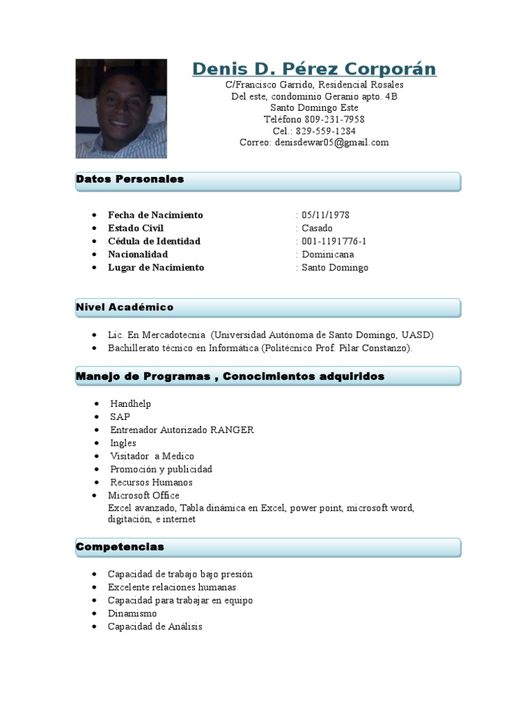 Curriculum Denis | PDF | Crecimiento personal y profesional