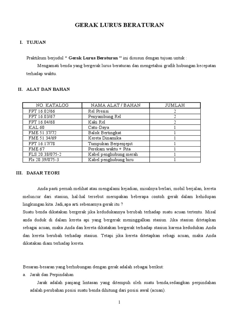 LAPORAN Praktikum Fisika Gerak Lurus Beraturan | PDF | Sains & Matematika