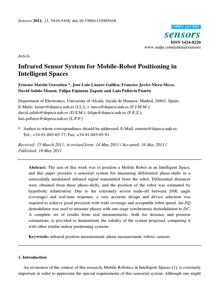Sensors: Infrared Sensor System For Mobile-Robot Positioning in Intelligent Spaces | PDF ...