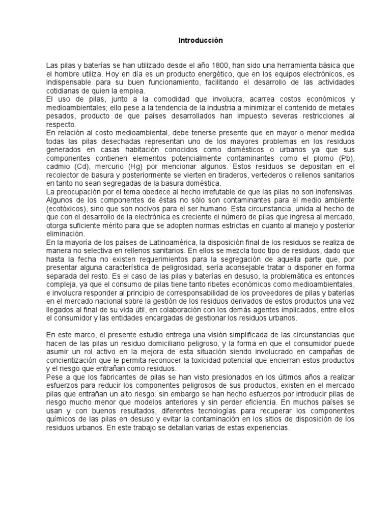 Introducción de Pilas | PDF | Vertedero | Residuos