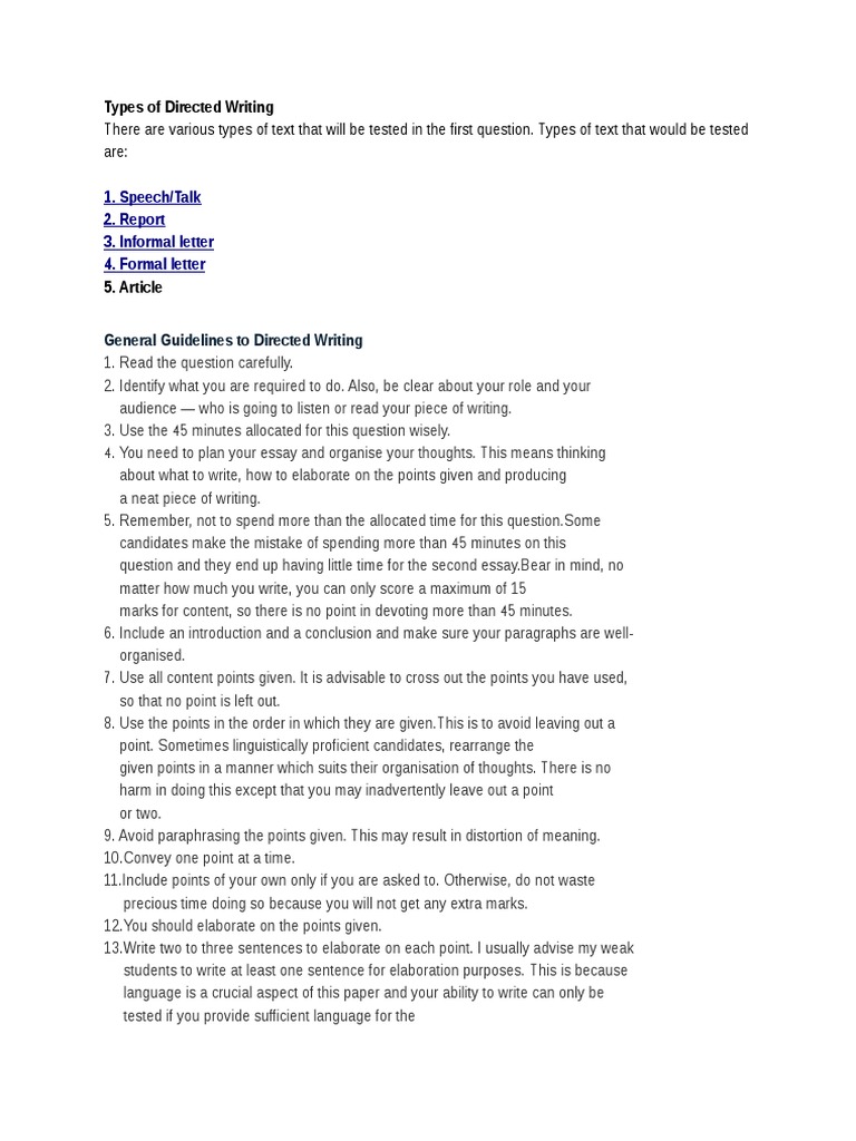 Types of Directed Writing | PDF | Idiom | Essays