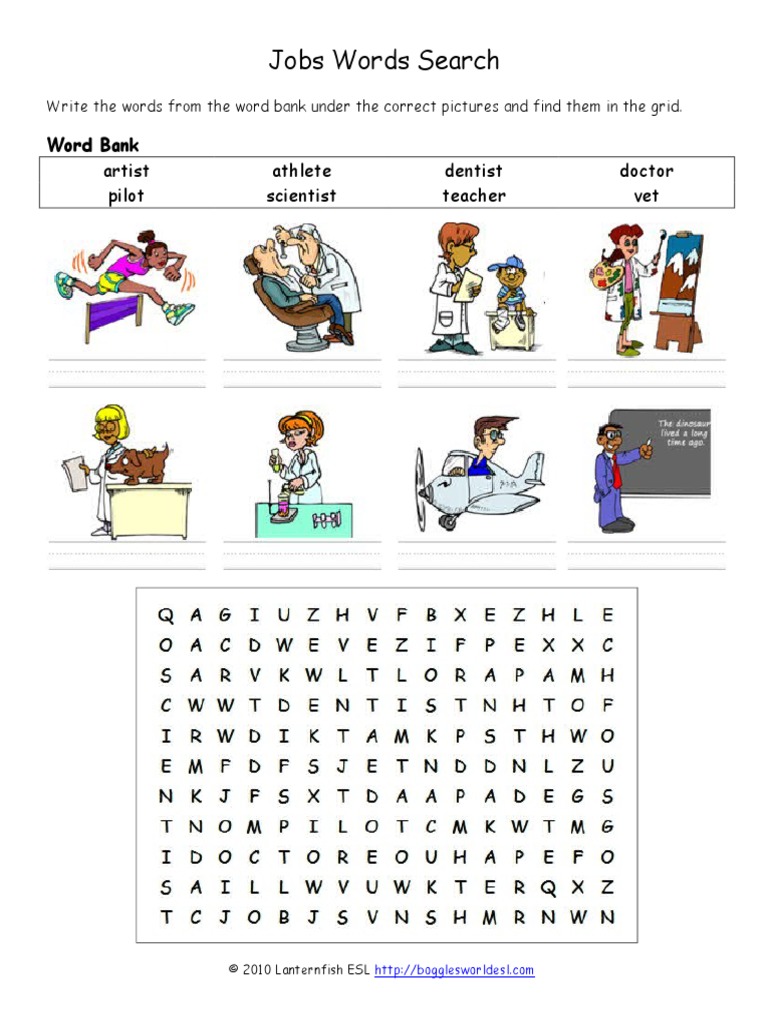 Easy Job Word Search A | PDF | Language Arts & Discipline