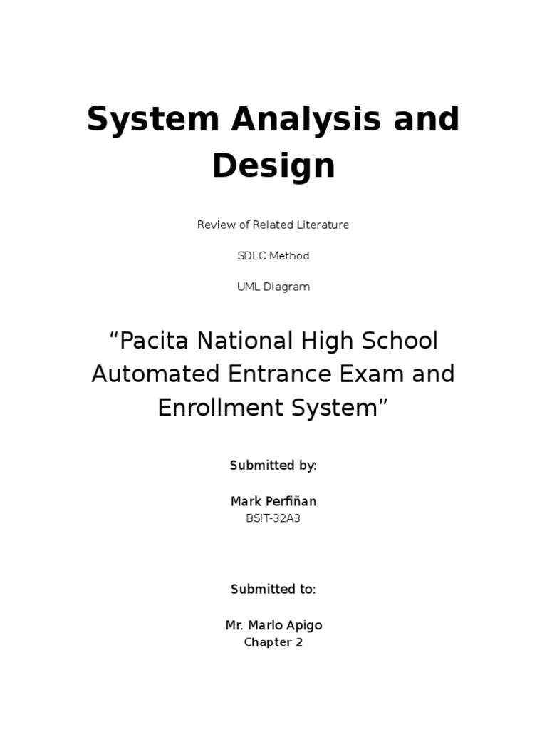 System Analysis and Design: "Pacita National High School Automated ...