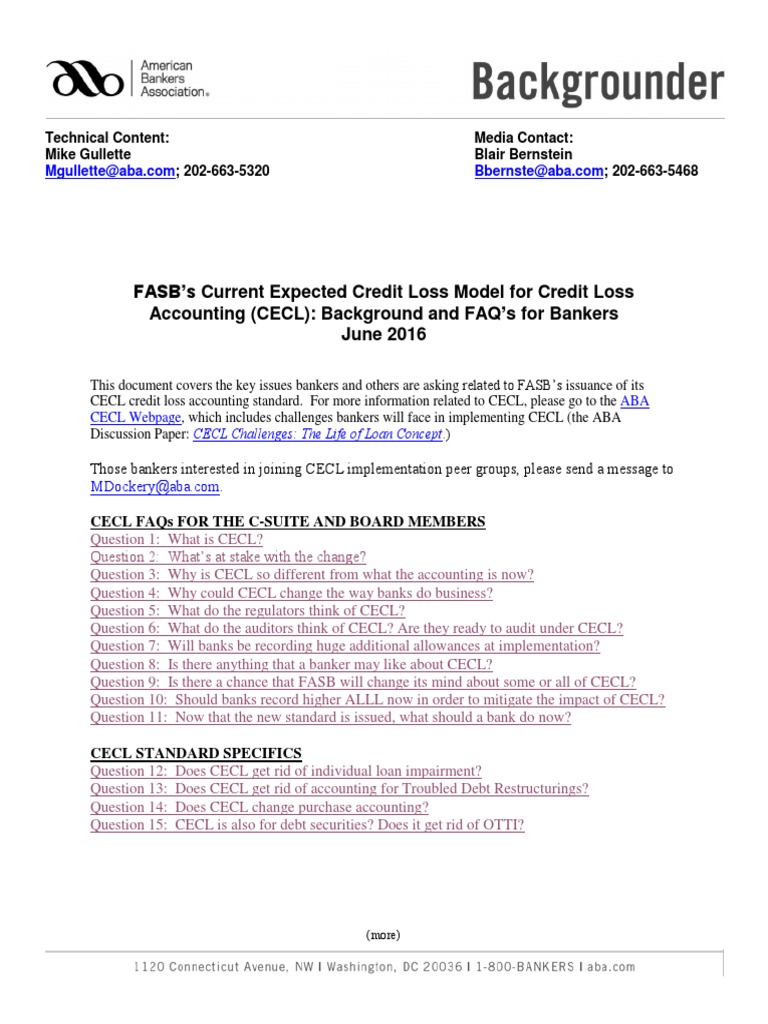 FASB's Current Expected Credit Loss Model For Credit Loss Accounting ...