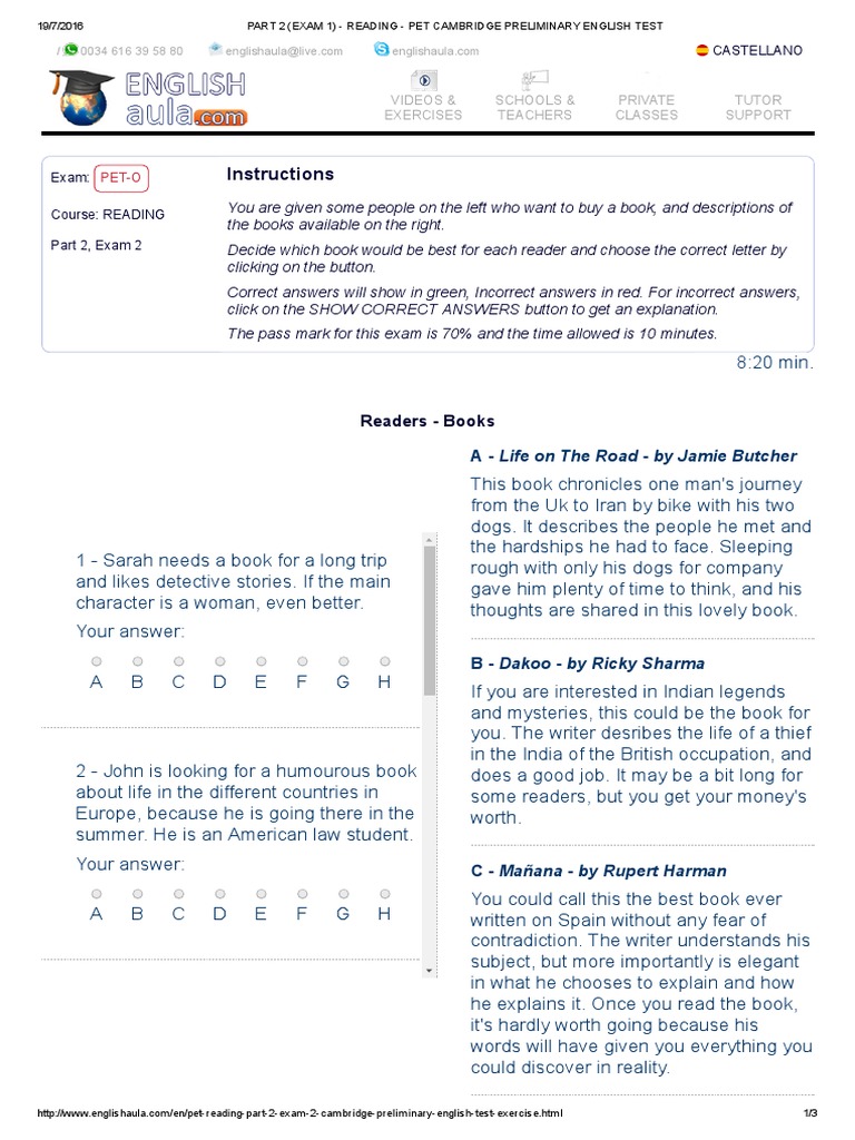Part 2 (Exam 1) - Reading - Pet Cambridge Preliminary English Test PDF ...
