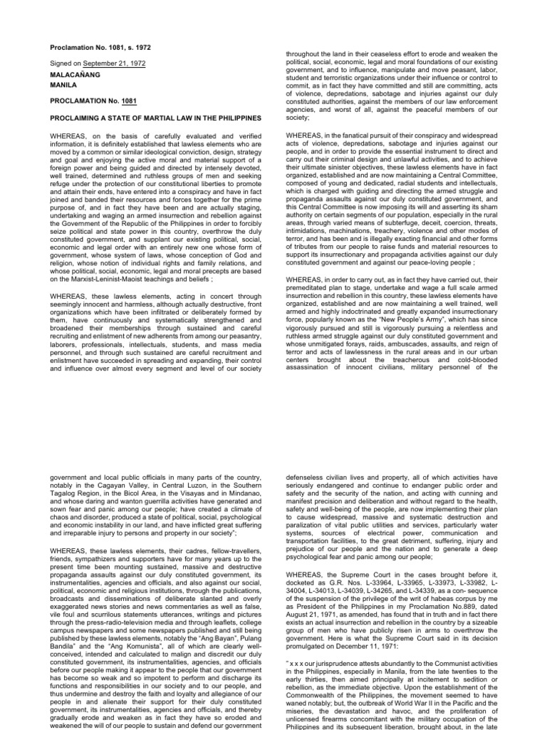 Proclamation No. 1081, s. 1972