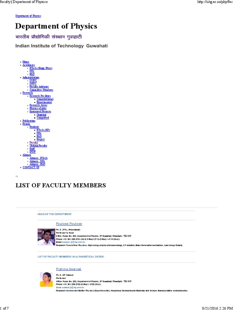 Faculty - Department of Physics Iitg | PDF | Condensed Matter Physics ...