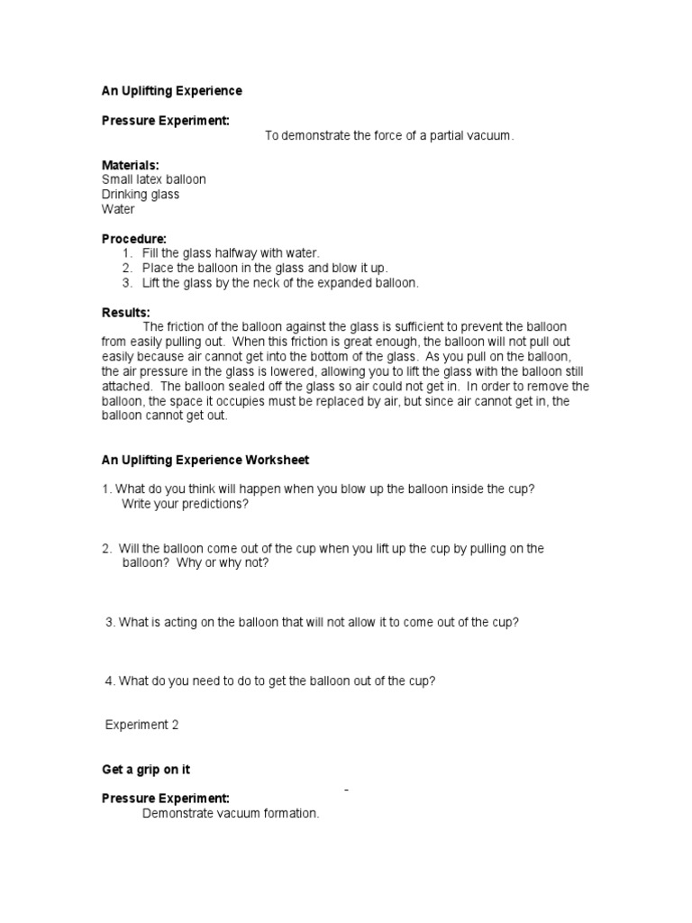 Vacuum Pressure Experiments Guide | PDF