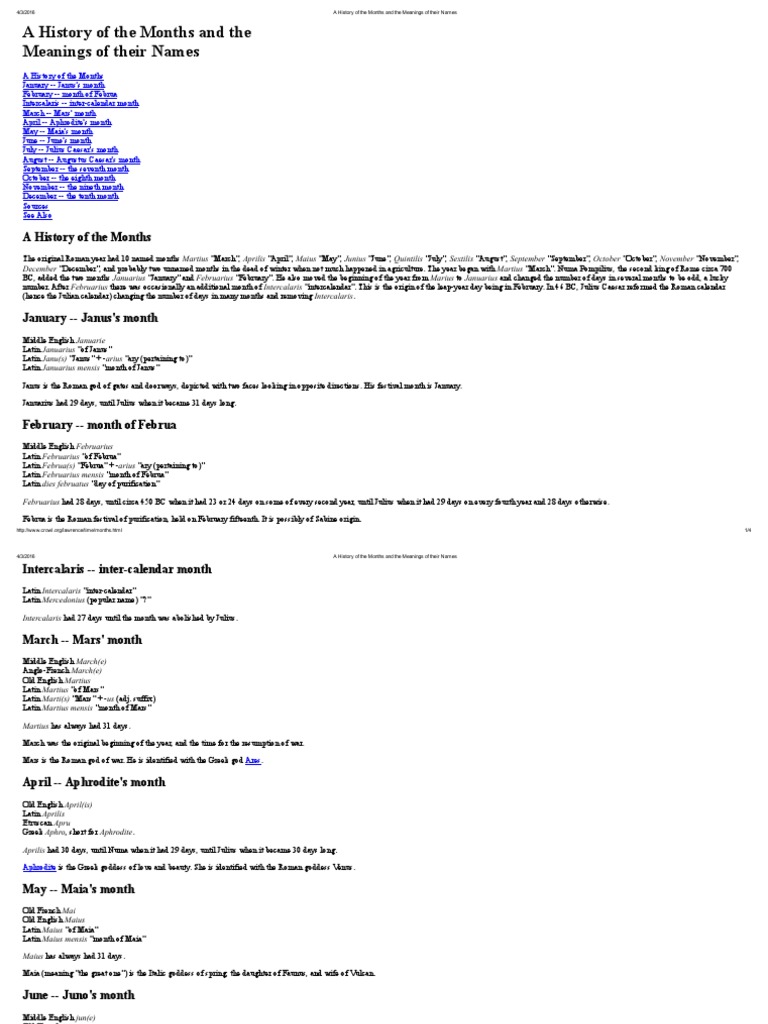 Month Names: Origins and Meanings | PDF | Ancient Rome | Classical ...