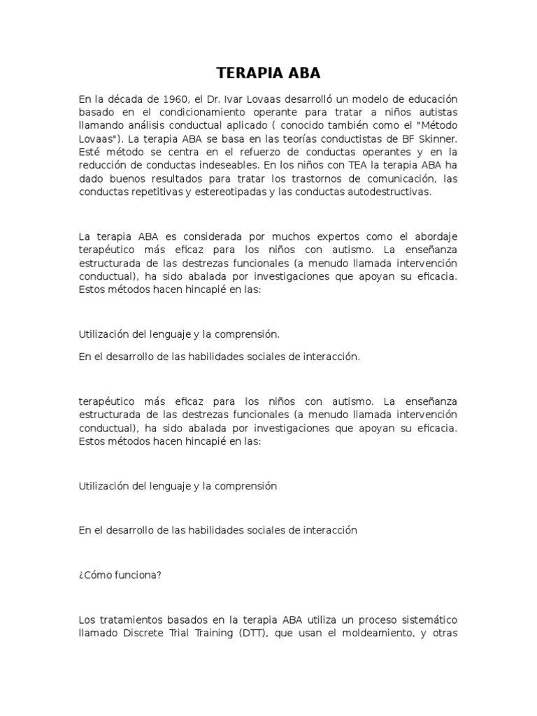 Terapia ABA para el Autismo: Guía Completa | PDF | Autismo | Conceptos ...