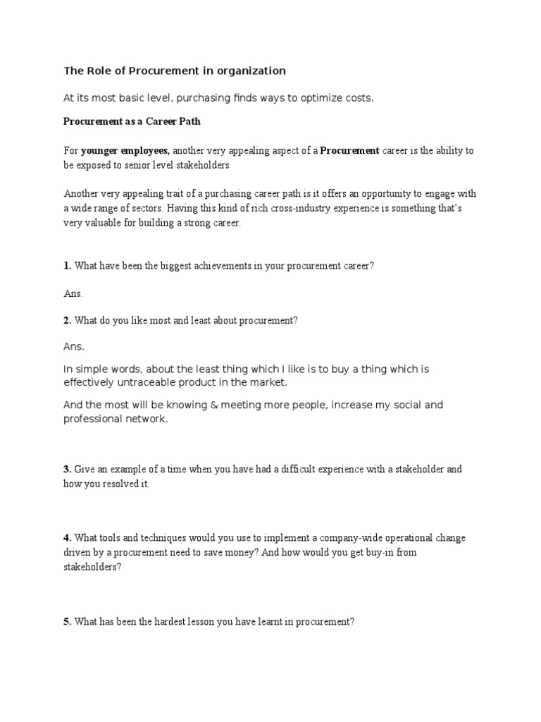 Procurement Sourcing Interview Questions - R1 | PDF