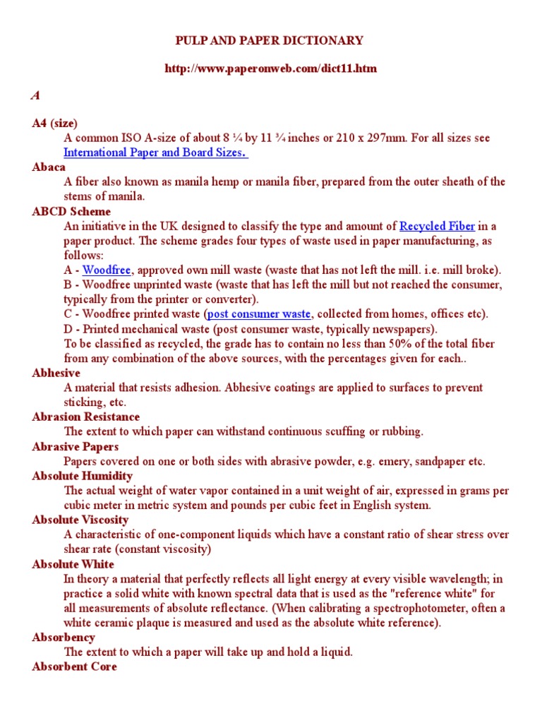 Pulp and Paper Dictionary | PDF | Pulp (Paper) | Paper