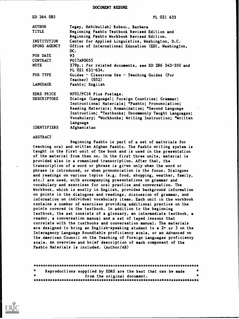 Beginning Pashto Textbook Overview | PDF | Grammatical Gender ...