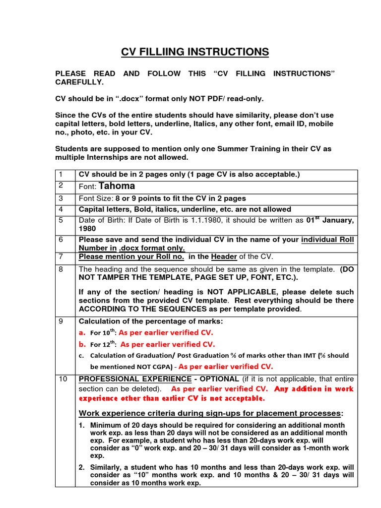 CV Filling Instructions - Final 2017 | PDF | Professional Certification ...