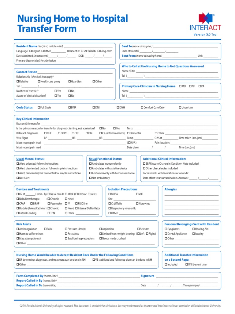INTERACT Nursing Home To Hospital Transfer Form | PDF | Palliative Care ...