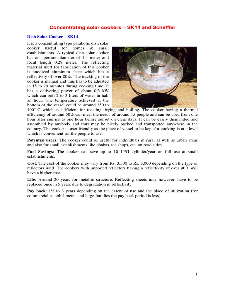 Concentrating Solar Cookers SK14 and Scheffler With A Case Study On ...