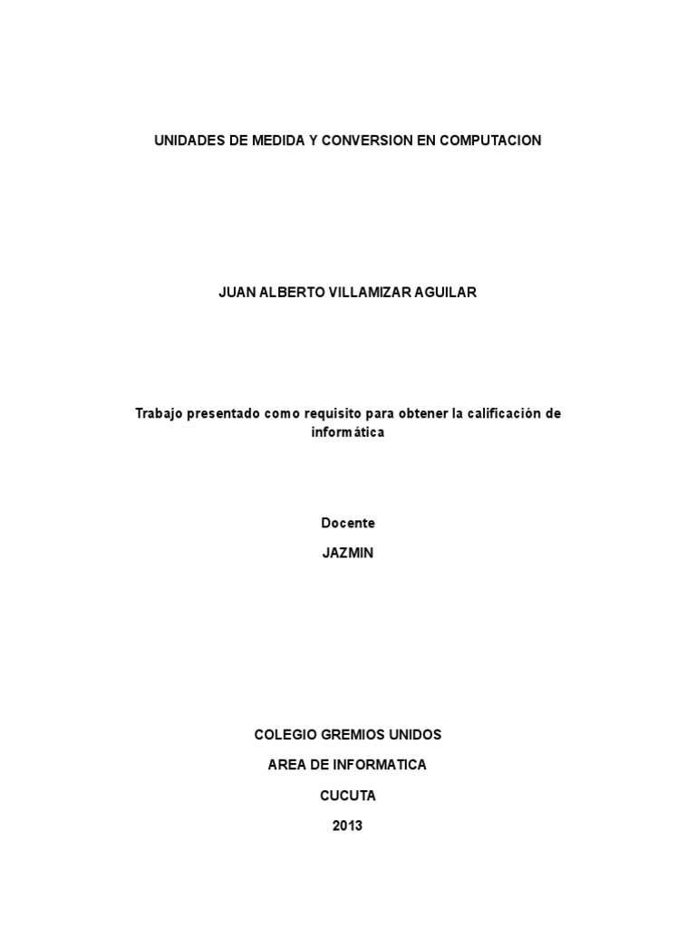 Uniades de Medida y Conversion en Computacion | PDF | Poco | Byte