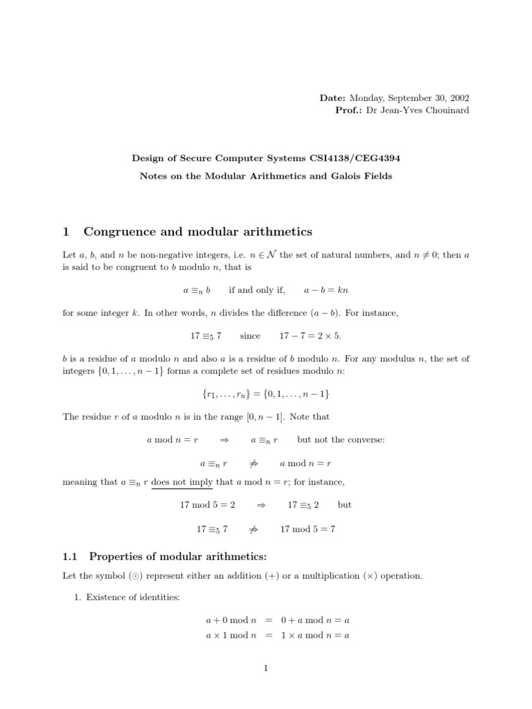 1 Congruence and Modular Arithmetics | PDF