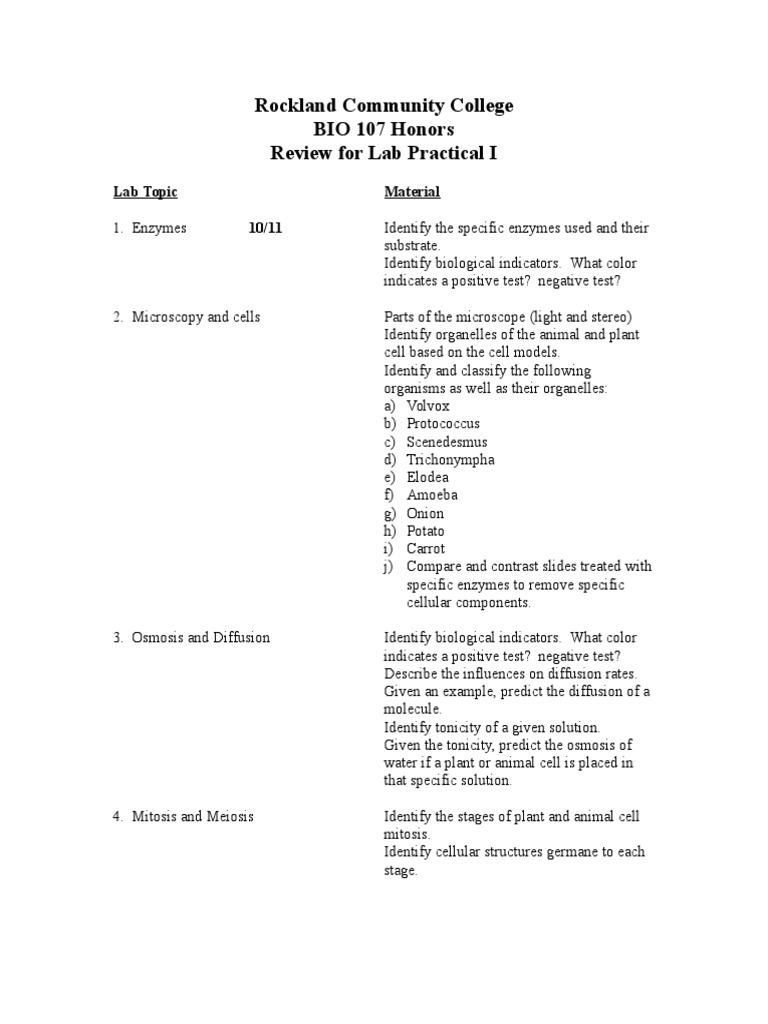 Bio 107 Lab Practical I Review Pdf Osmosis Cell Biology